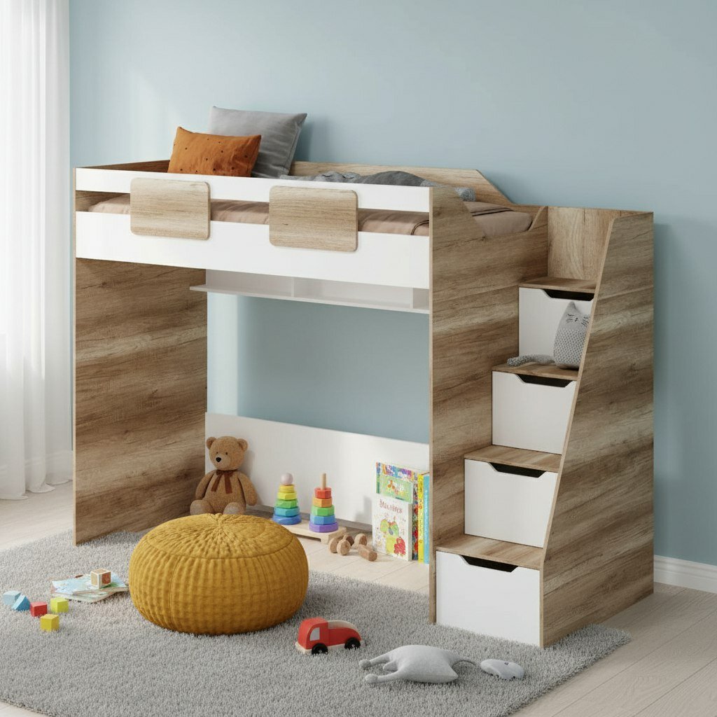 Кровать-чердак коллекции Лайт Лофт 190х90 (дуб каньон + белый)