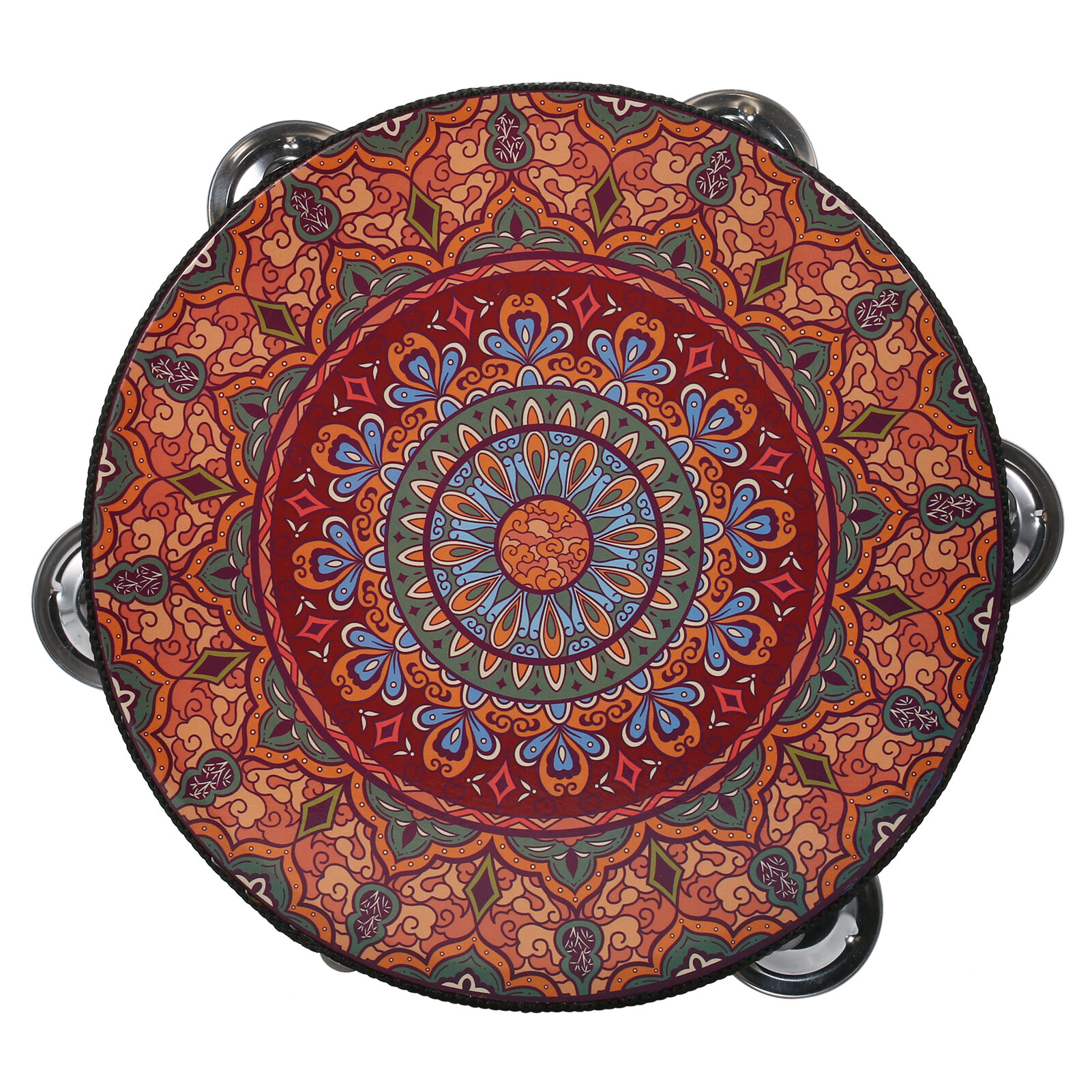 7-дюймовый деревянный тамбурин с ручным колокольчиком и барабаном, двойной ряд 10 металлических тарелок, перкуссионный музыкальный инструмент с побрякушками для игр детей и взрослых, подходит для церкви, KTV, вечеринок.