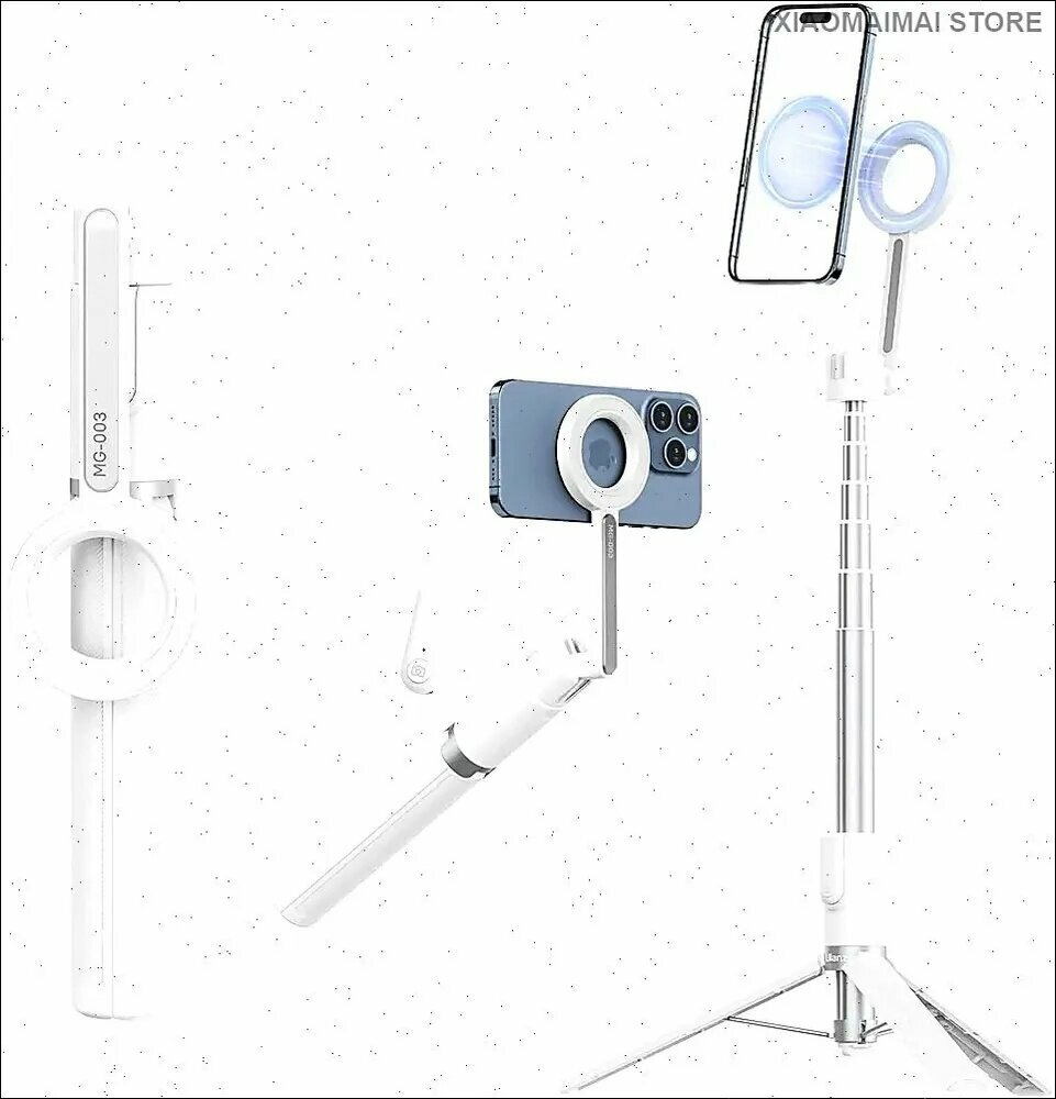 Монопод трипод MG-003 (Magsafe, белый) с Bluetooth-пультом, селфи-палка, штатив для телефона, M006B