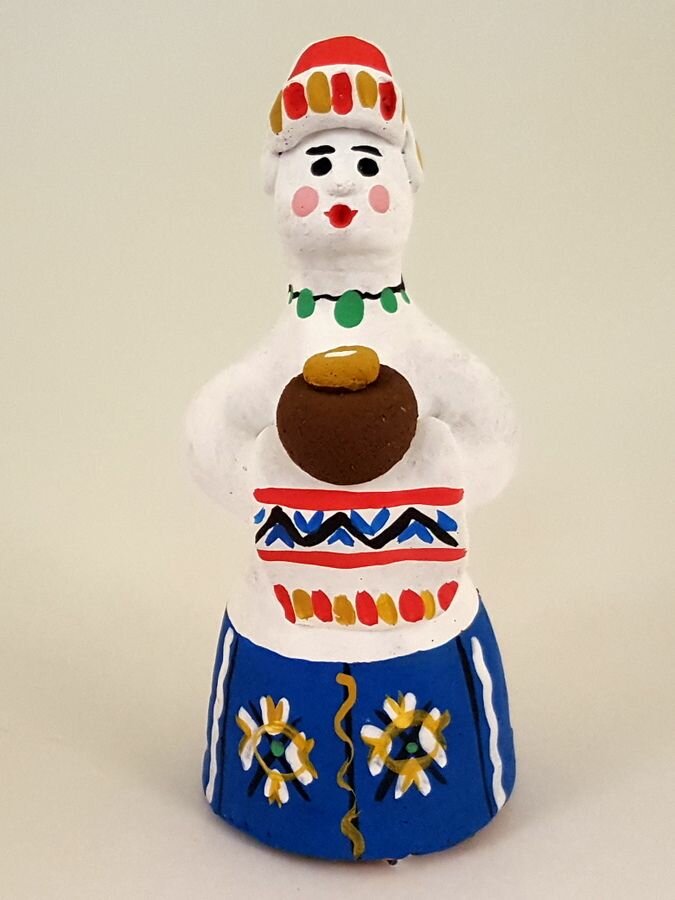 Девушка с хлебом, Каргопольская глиняная игрушка, ручная авторская работа