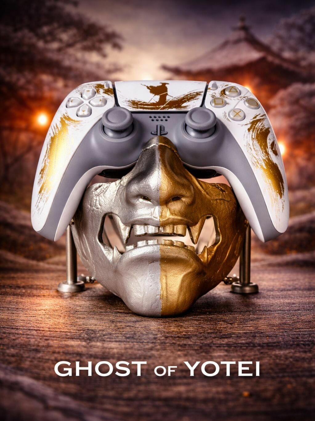Подставка для геймпада Ghost of Yotei Маска самурая , серебро / золото, под заказ