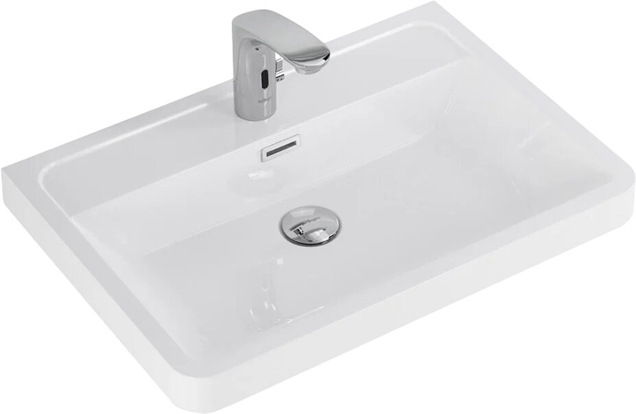 Мебельная раковина BelBagno Energia-N 60 накладная, из искусственного мрамора, со встроенным сливом-переливом, белая, раковина для ванной, прямоугольная