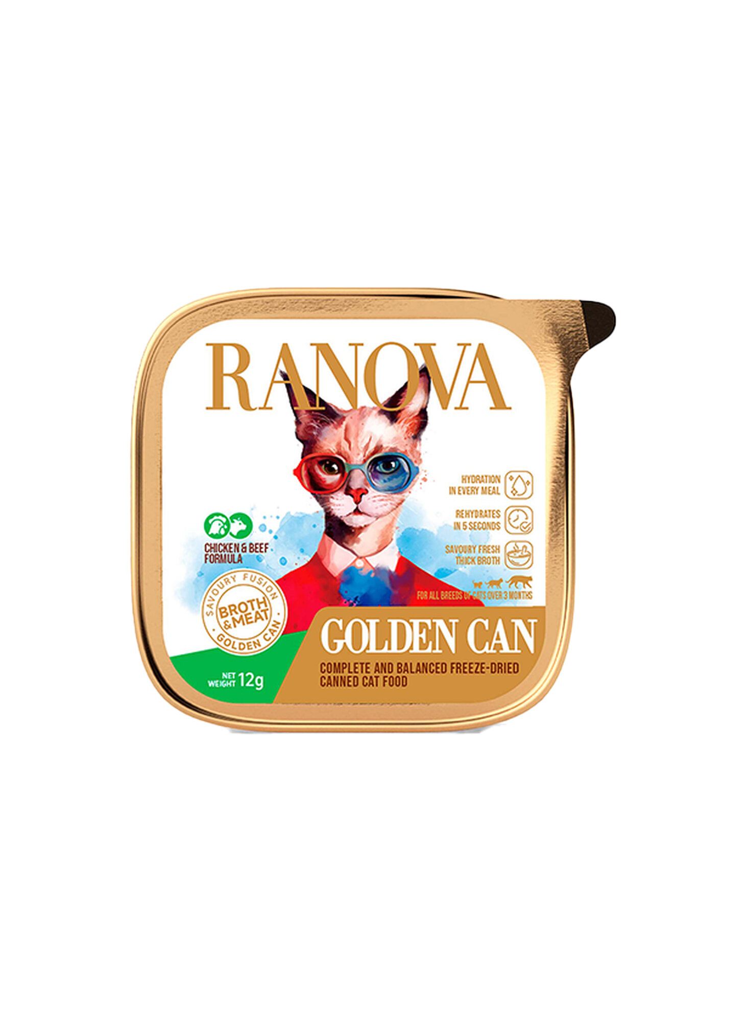 Полнорационный сухой (сублимированный) корм Ranova для кошек консервированный с курицей и говядиной, 12 г
