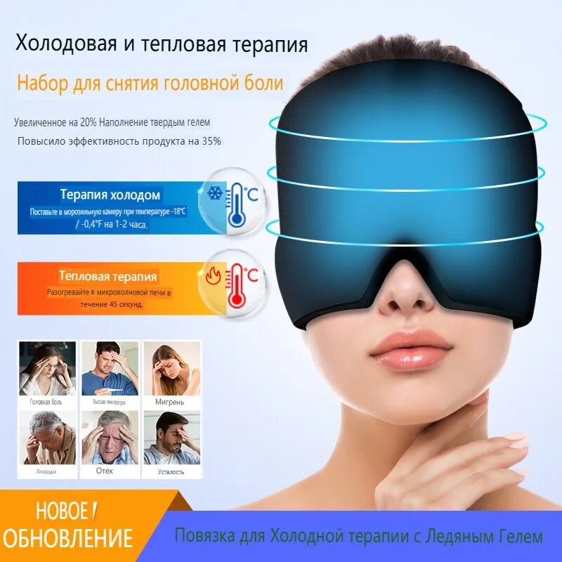 Охлаждающий гелевый шлем от мигрени маска для холодного компресса лица и головы