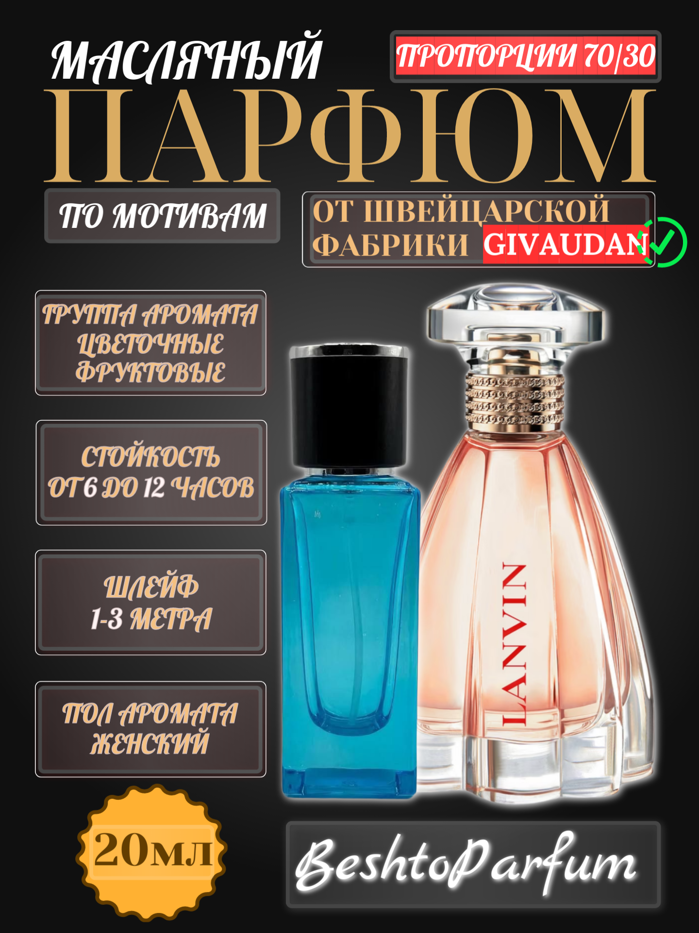 Масляные духи по мотивам Lanvin Modern Princess — стойкий сладкий фруктово-цветочный аромат / 20мл