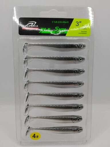 Мягкая приманка (съедобный силикон) виброхвост Columbia Fishing Company Jig & Swim Shad: 3 дюйма,7см, 3гр, набор 8 шт.