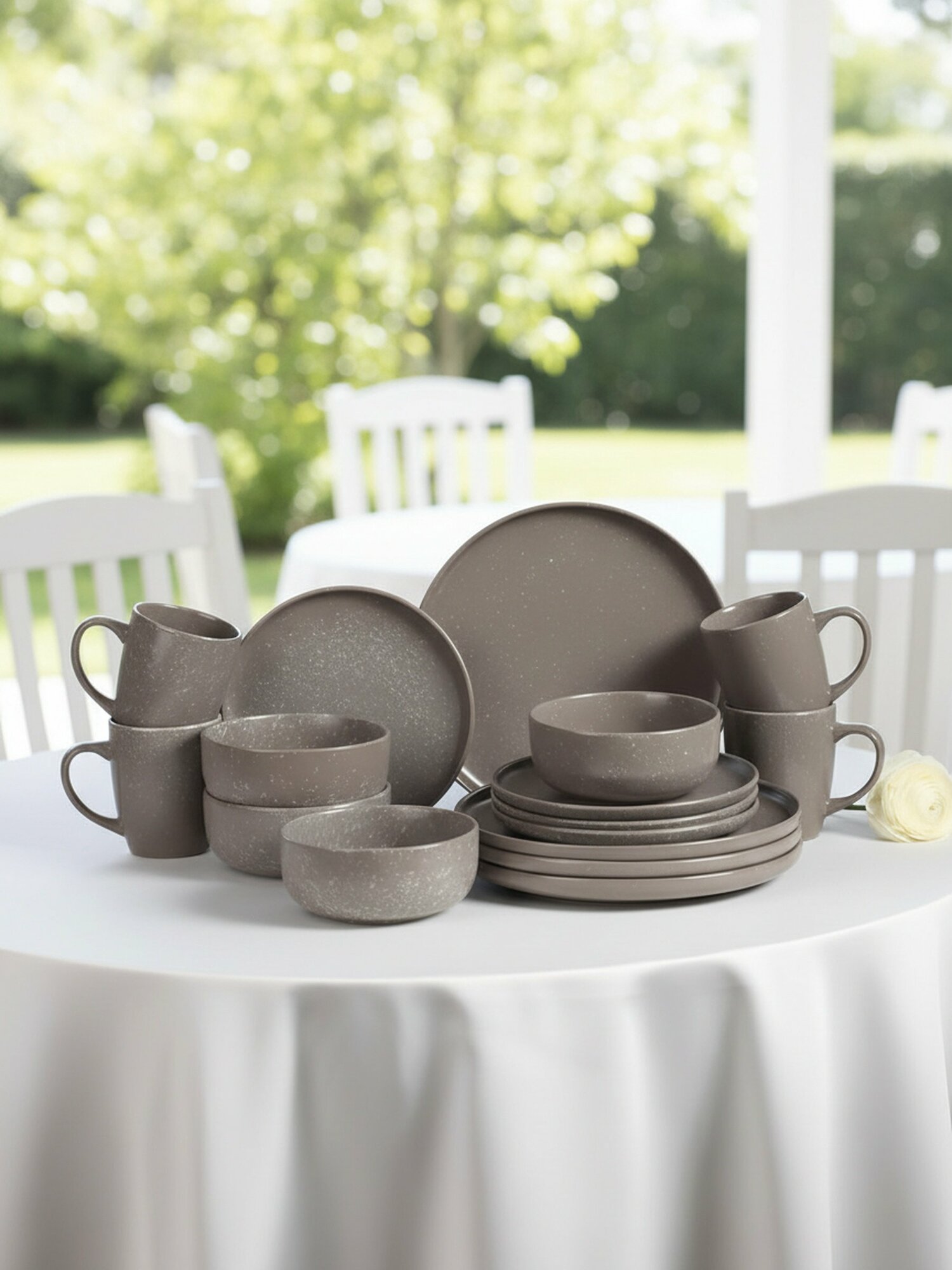 Столовый сервиз Millimi из керамики на 4 персоны, 16 предметов, серый в крапинку, артикул 824-174