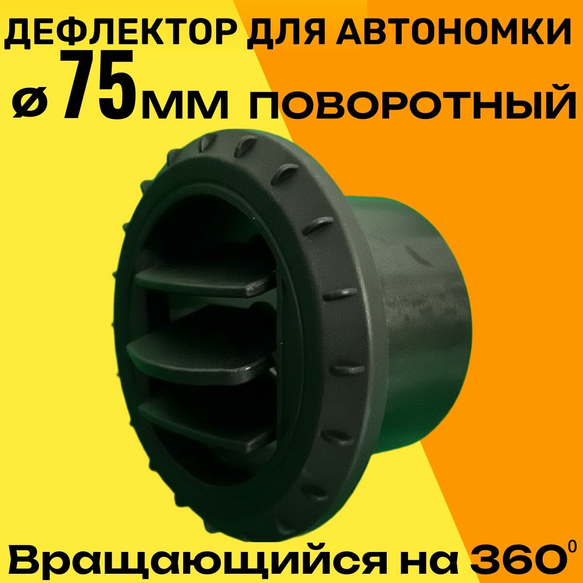 Дефлектор 75мм поворотный для автономного отопителя (автономки) с 3 регулируемыми шторками
