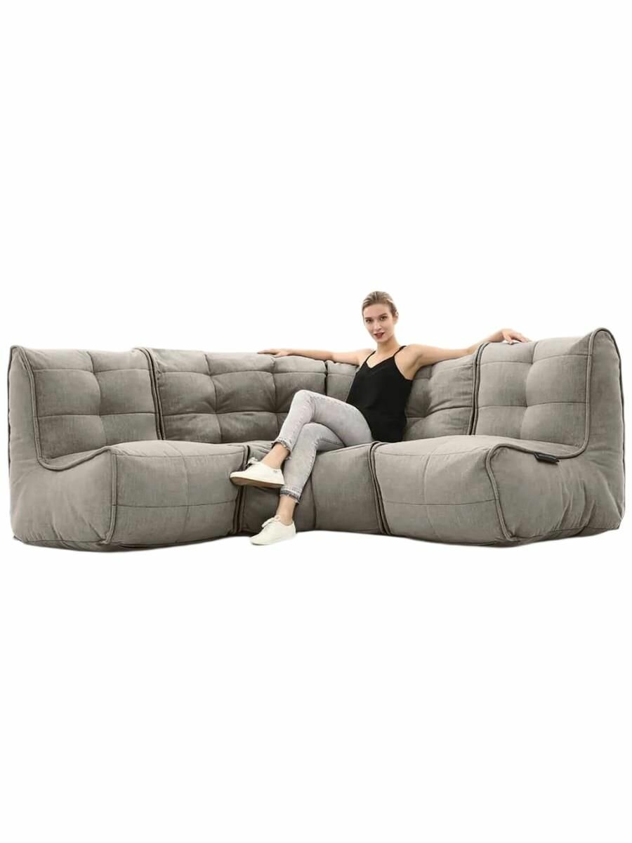 Бескаркасный модульный угловой диван Mod3 Cozy Corner - Keystone Grey (шенилл, серый) - для небольших помещений: для дома, дачи, офиса (нераскладной)