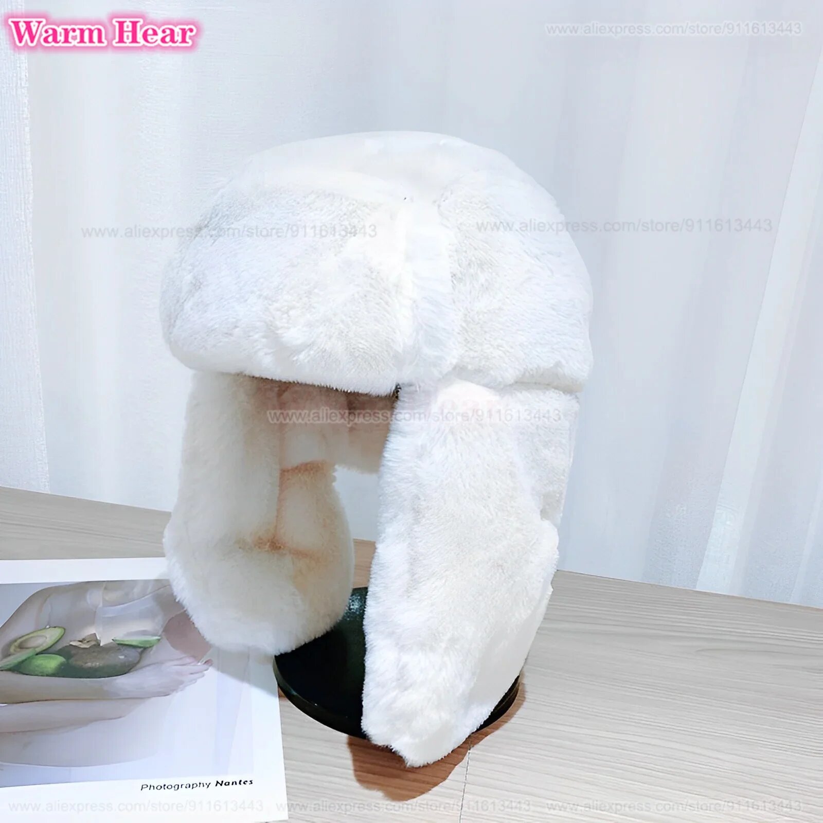 Белый меховой ушанка Hat only
