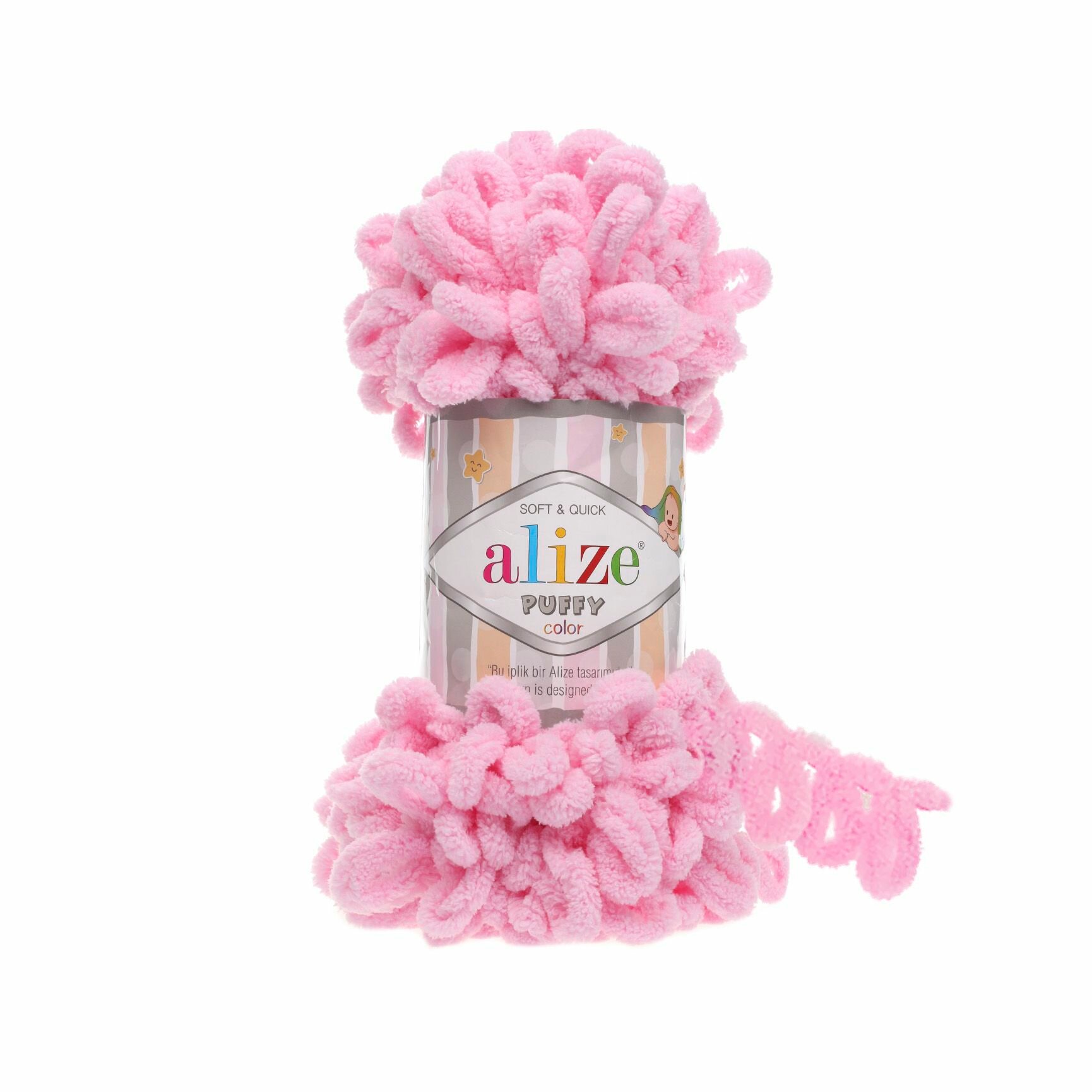 Пряжа для вязания Puffy Alize 1 моток (9 м, 100 гр), цвет 185 розовый
