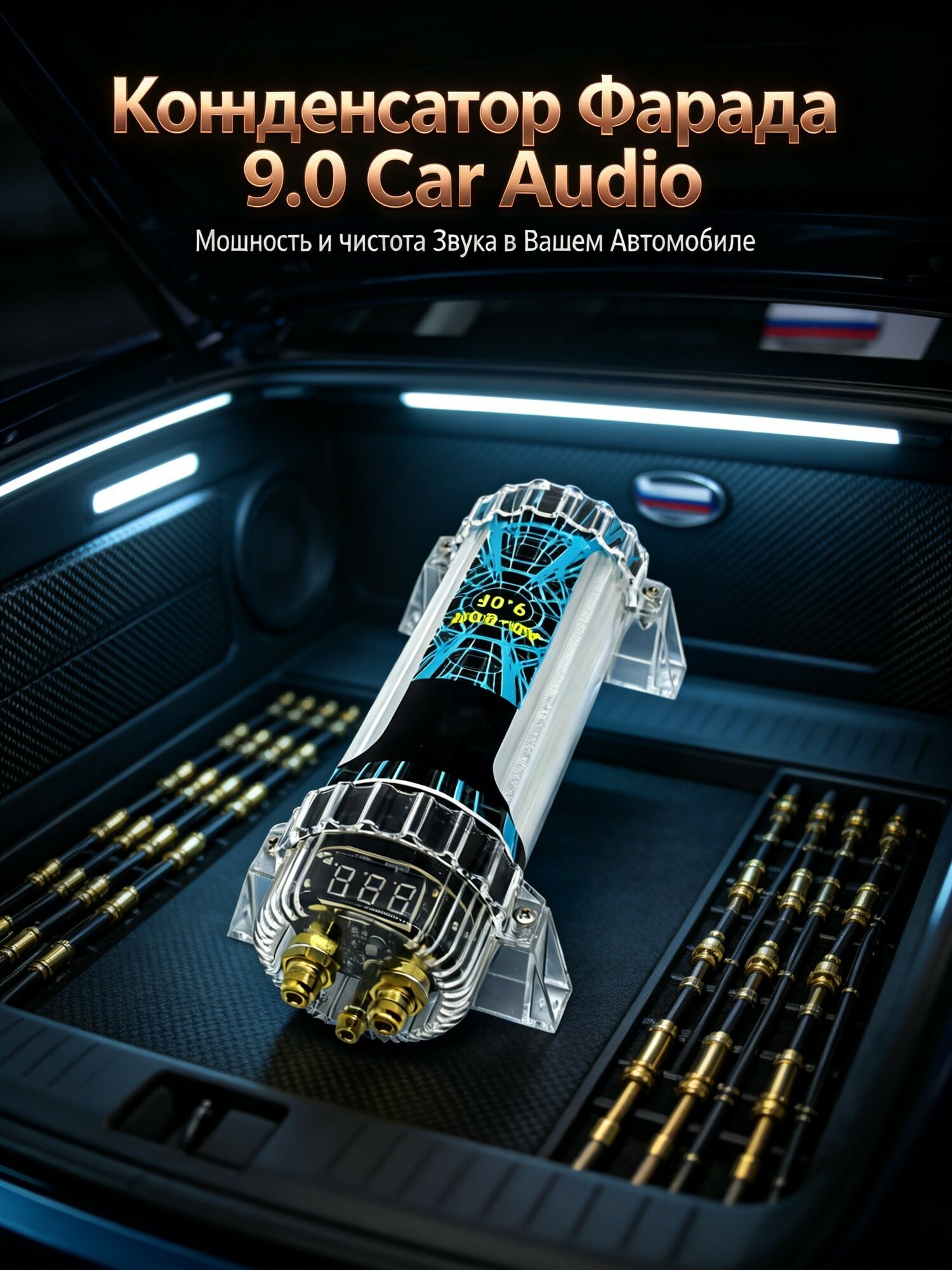 Автомобильный аудиоконденсатор 9.0 Фарада, цифровой дисплей для сабвуфера и усилителя с компенсацией питания и устранением шума