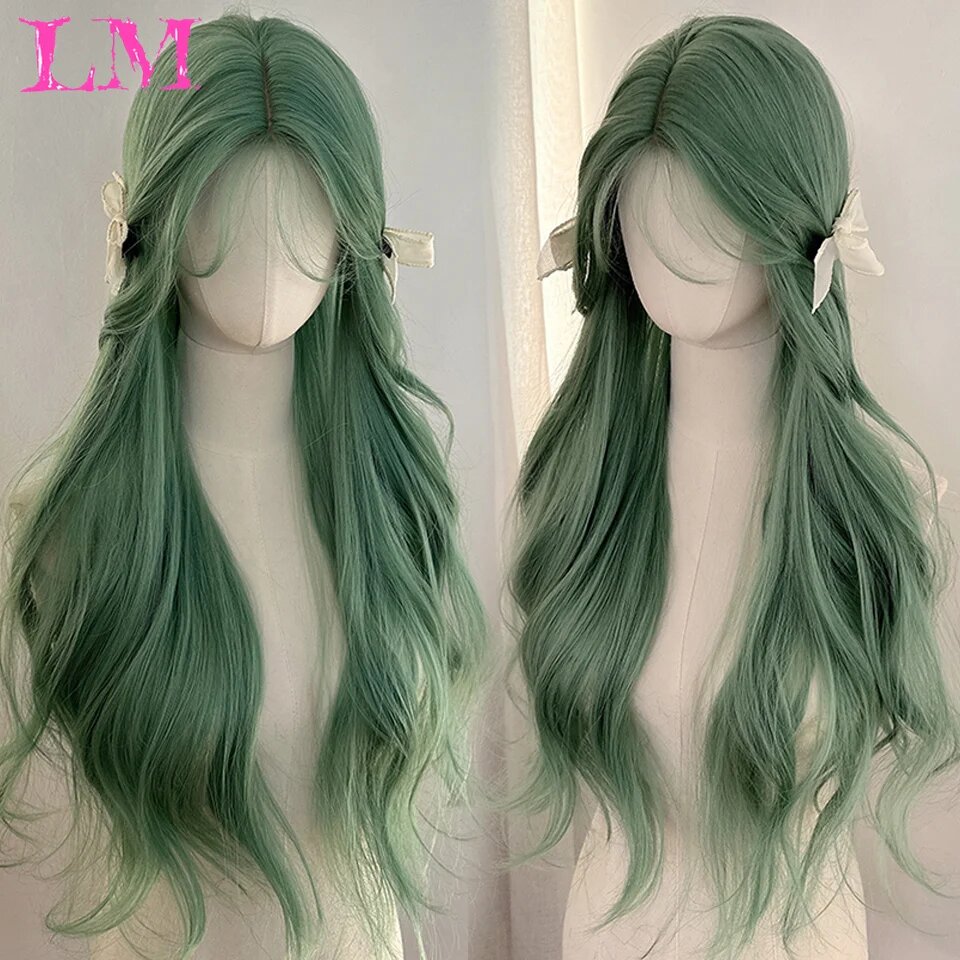 Синтетический парик LIANGMO Long Body Wave зеленый для косплея