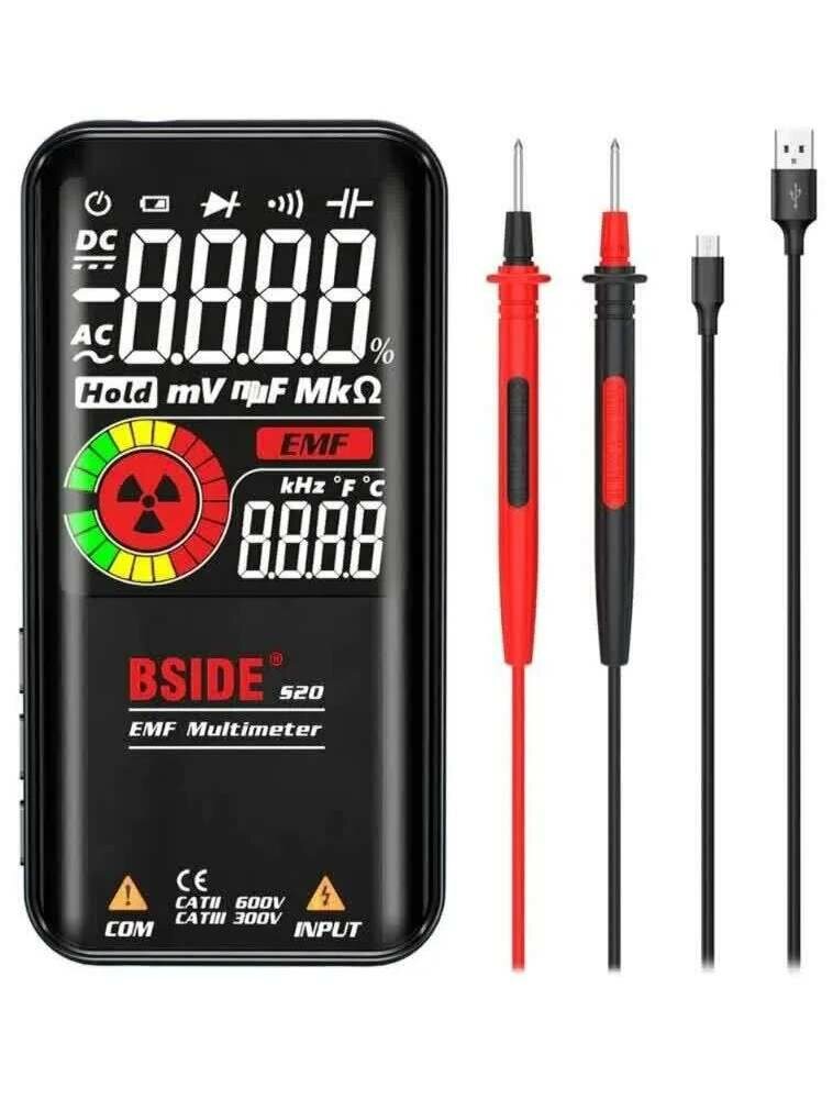 Мультиметр BSIDE EMF 2-in-1, цифровой, с детектором излучения электромагнитного поля, черный — фото 1