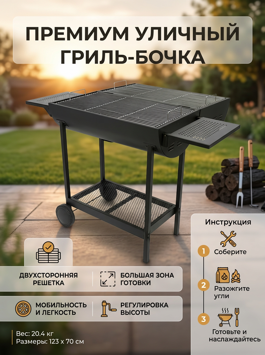 Гриль-барбекю "Большой двусторонний", мангал для шашлыка 102*123*80 см