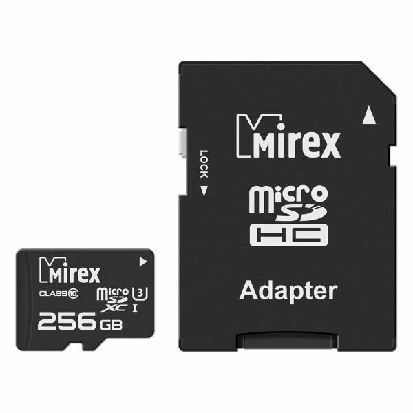 Карта памяти SDHC Micro Mirex microSDХC с адаптером 256GB (UHS-I, U3, class 10)