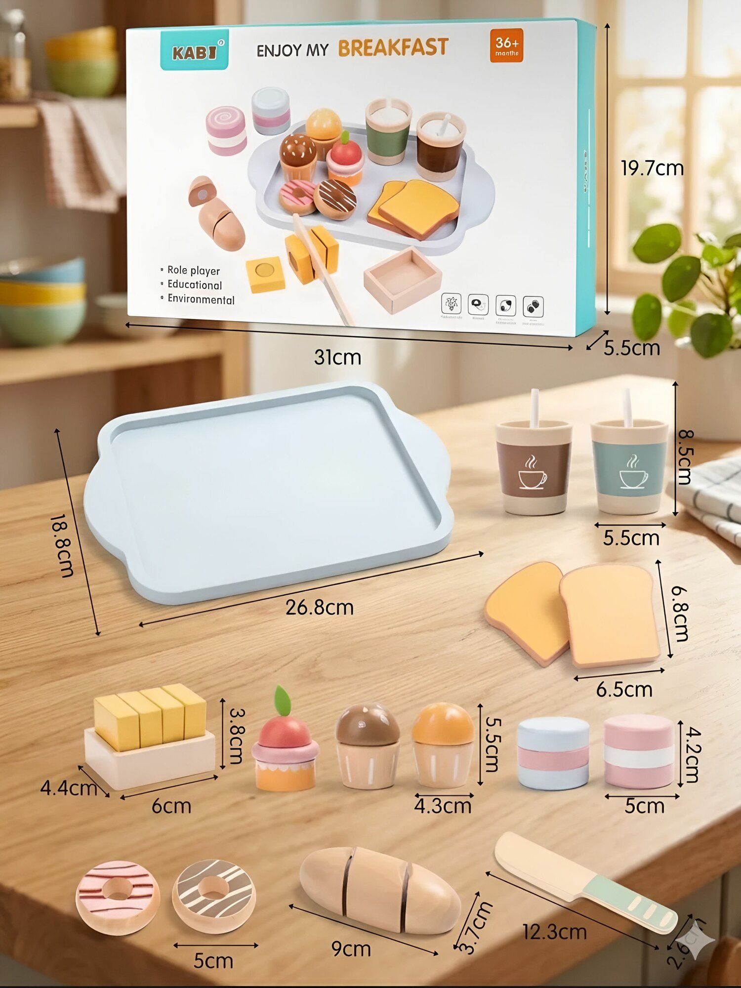 Детский деревянный набор Монтессори Enjoy My Breakfast от KABI насладитесь утренней сервировкой на кухне!