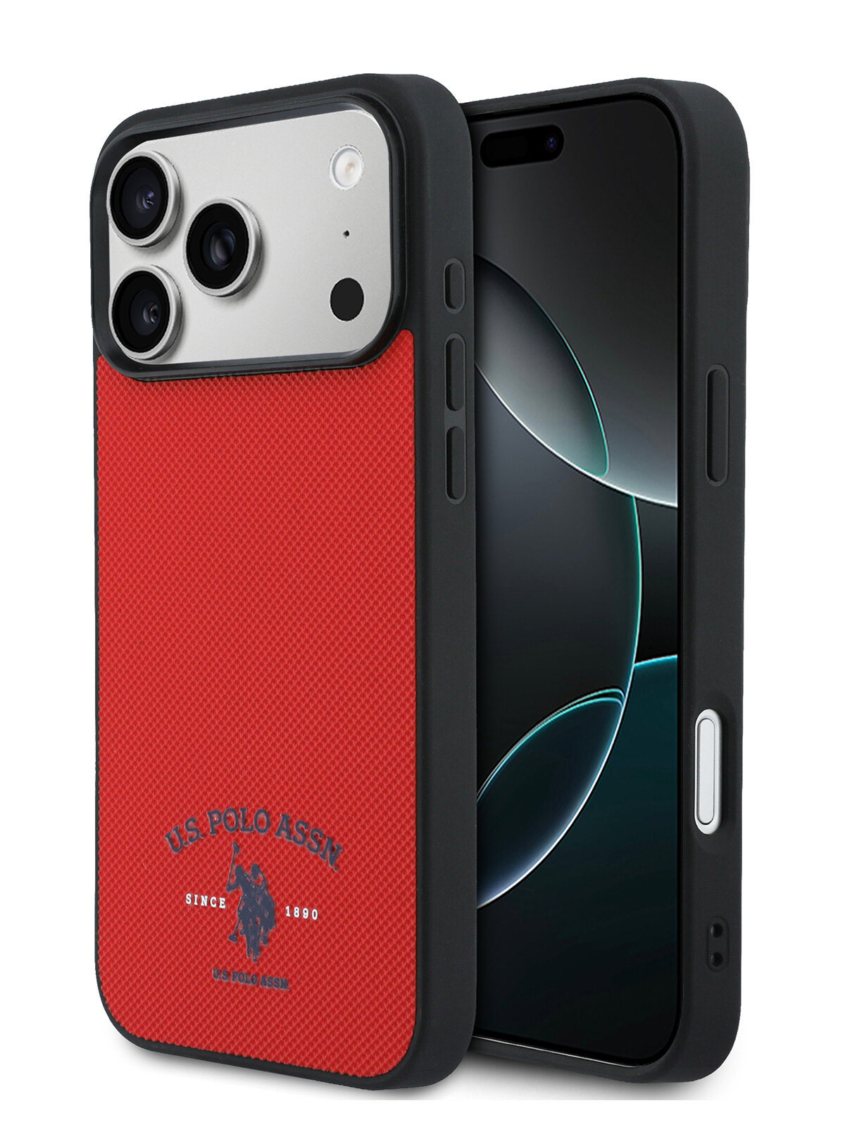 Чехол U.S. Polo Assn. на iPhone 17 Pro, с ребристым ПВХ покрытием, с защитной рамкой вокруг камеры, красный