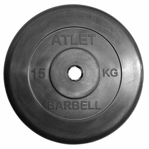 Диск обрезиненный MB Barbell d 31 мм чёрный 15,0 кг Atlet