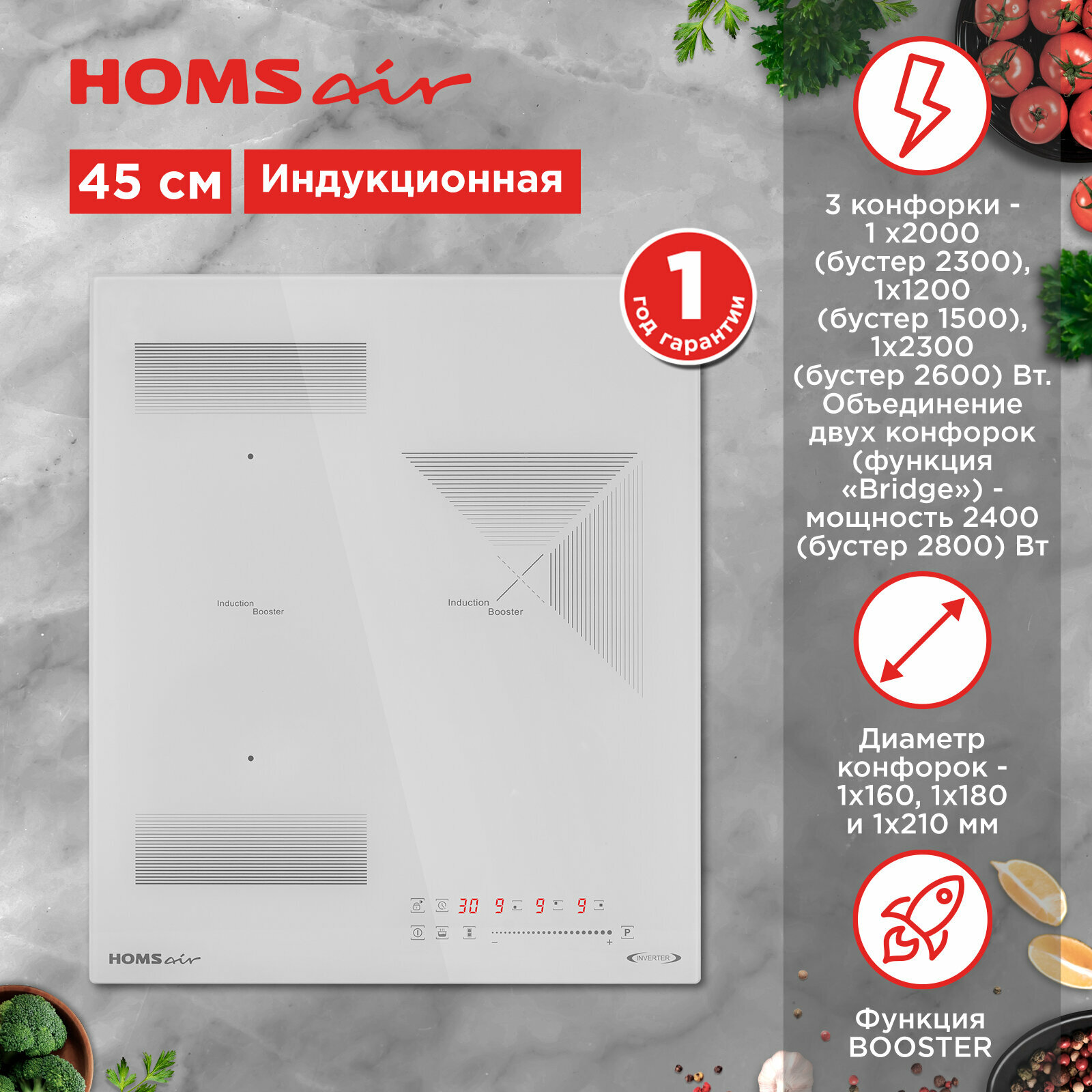 Индукционная варочная панель Homsair HIC43BWH Inverter