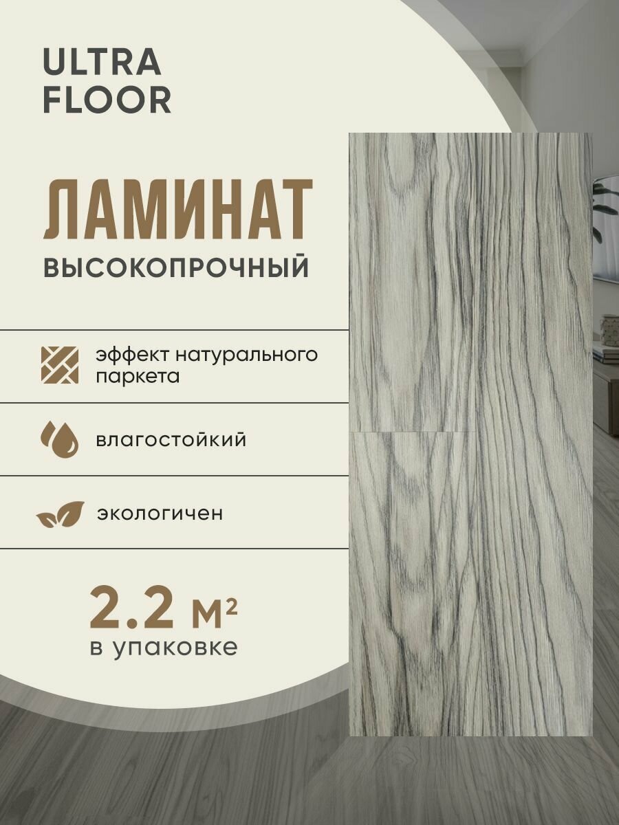 Ламинат напольный Ясень белый 9шт/уп 2,22м2