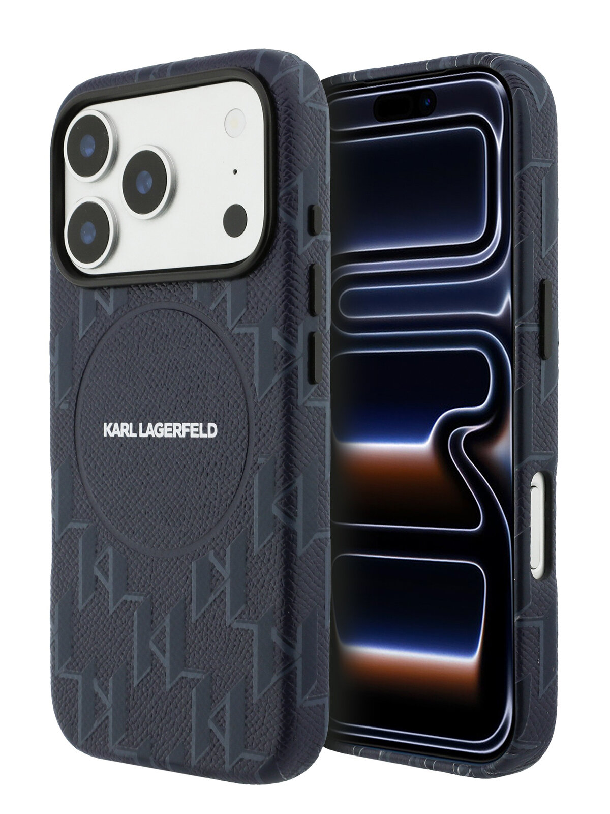 Чехол Karl Lagerfeld на iPhone 17 Pro Max, с магнитами MagSafe, с металлической рамкой вокруг камеры, синий