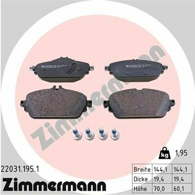 Колодки тормозные дисковые CKLASSE W205 C 200 205.042 12.2013 CKLASSE W205 C 220 d 4 ZIMMERMANN 22031.195.1