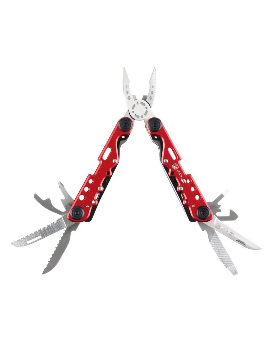 Мультитул складной Stinger 13 функций сталь красный