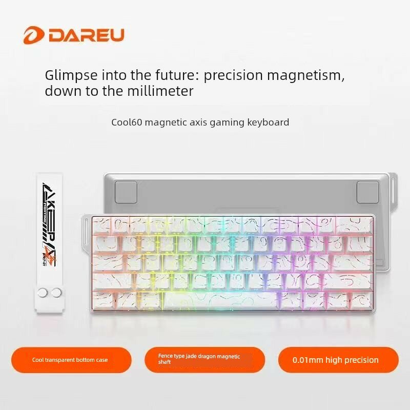 DAREU COOL60 RT Магнитные Переключатели Прозрачная Механическая Игровая Клавиатура Полярный Белый с Огненно-Оранжевыми