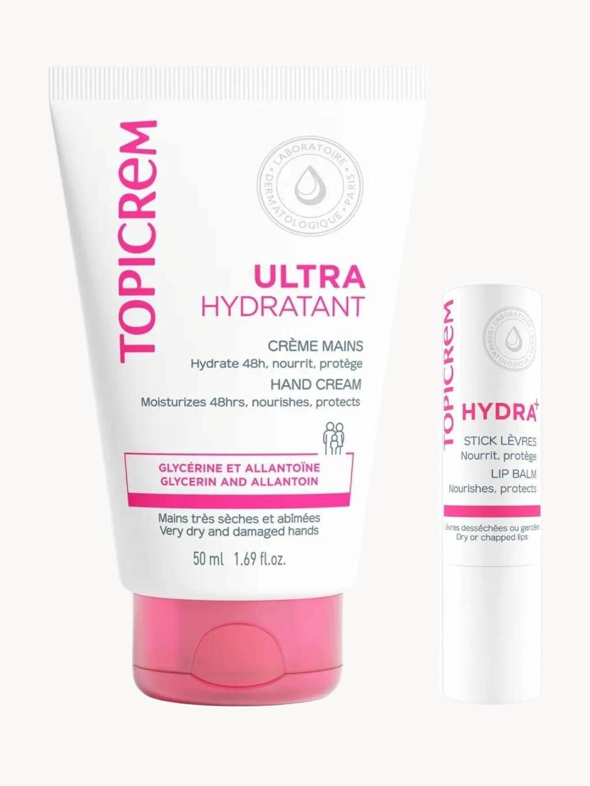 Топикрем набор Ультра-увлажняющий крем для рук, 50 мл + Бальзам для губ Гидра+, 4 гр | TOPICREM Hydra+