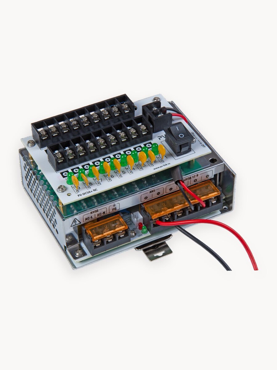 Блок питания DC 12 В, 5 А, 9 выходов, PV-Link PV-DC5A+ NC, для видеонаблюдения, охранных систем, на DIN-рейку