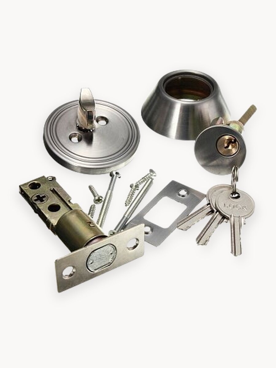 Замок врезной Deadbolt-101 К-19 Широкий 5 ключей-вертушка, никель (60-70мм)