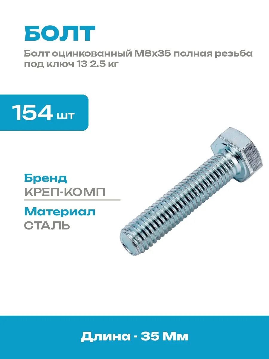 Болт М8х35 DIN 933 оцинкованный полная резьба упаковка 2.5кг