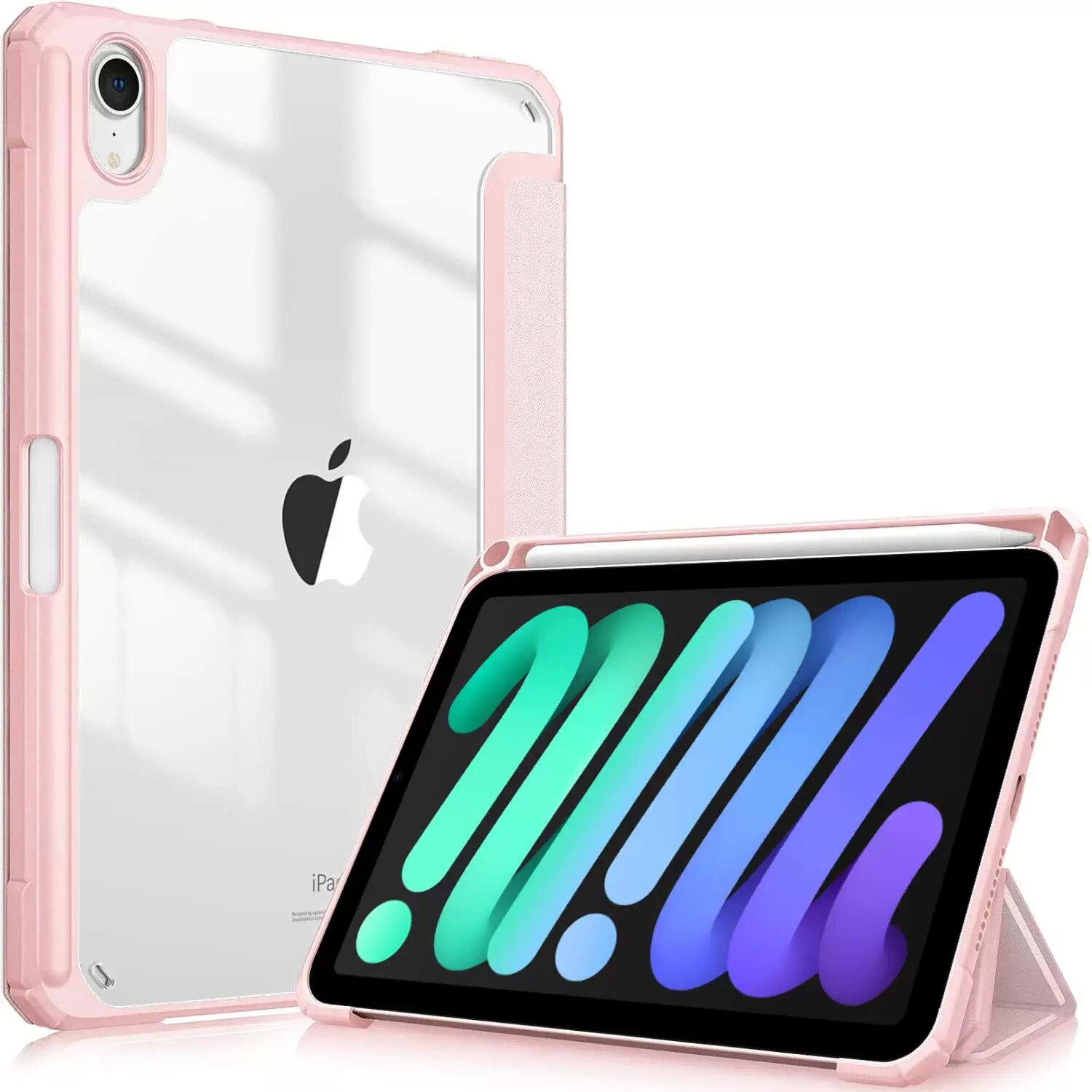 Чехол для iPad mini (A17 Pro) розовый с отсеком для ручки и закаленным стеклом