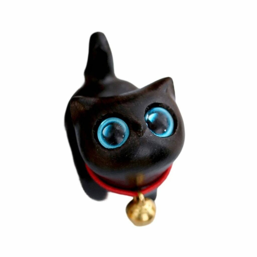 Декоративные статуэтки, Деревянная фигурка кота с поднятой головой - черное дерево, голубые глаза