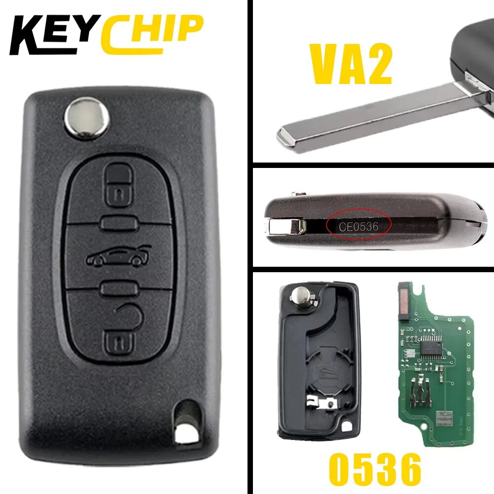 Ключ для Citroen Peugeot VA2, 3 кнопки, CE0536