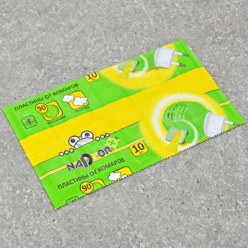 Пластины от комаров без запаха Nadzor 10шт, защита 90 часов для дома