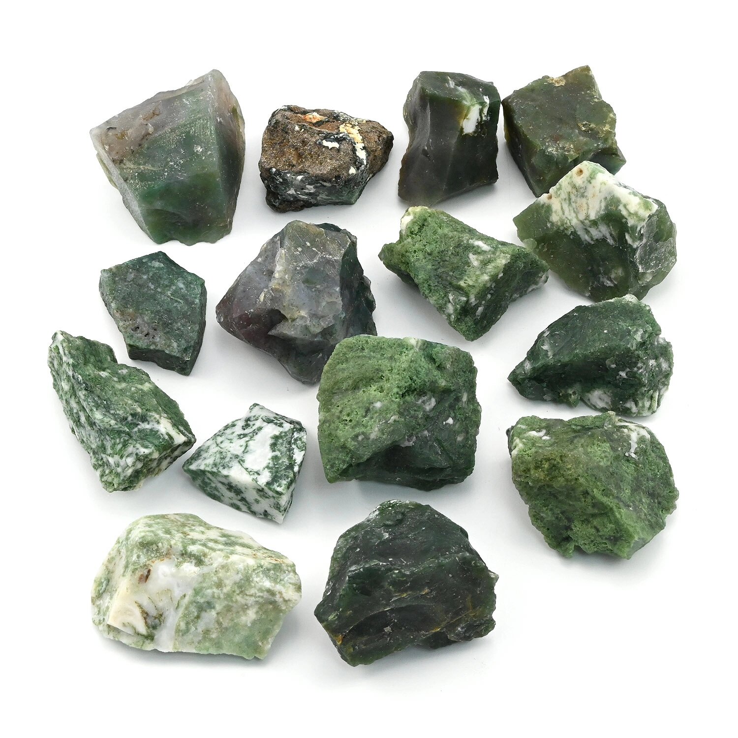 Агат моховой необработанный галтовка фракция 20-40мм, упаковка 500г .