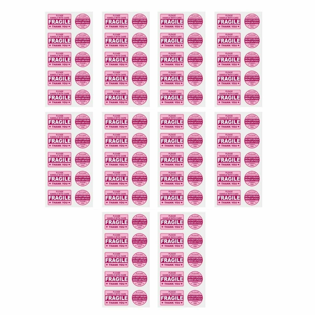 10 листов наклеек 'Хрупкое, обращаться с осторожностью' для легкого распознавания