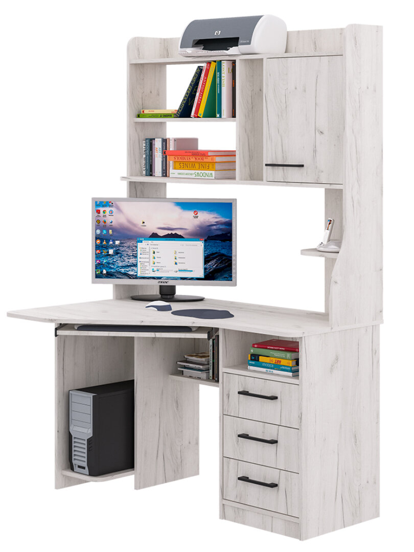 Стол компьютерный Пирамида "СК-25", Дуб крафт светлый, ЛДСП, с надстройкой, с ящиками