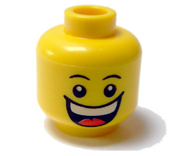 Minifigure, Head Male Black Thin Eyebrows, White Pupils, Huge Smile with Teeth and Tongue Pattern, 3626pb0320 Yellow U