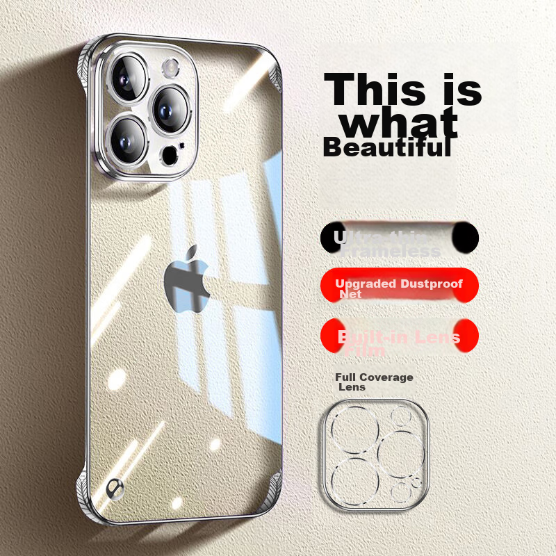 Hongzhuo [With Tempered Glass Screen Protector] Compatible with Apple 14 Pro Phone Case, IPhone 14 Pro Case, Electroplated Borderless Transparent Heat Dissipation Anti-Drop Simple Style for Men And Women, Elegant Silver