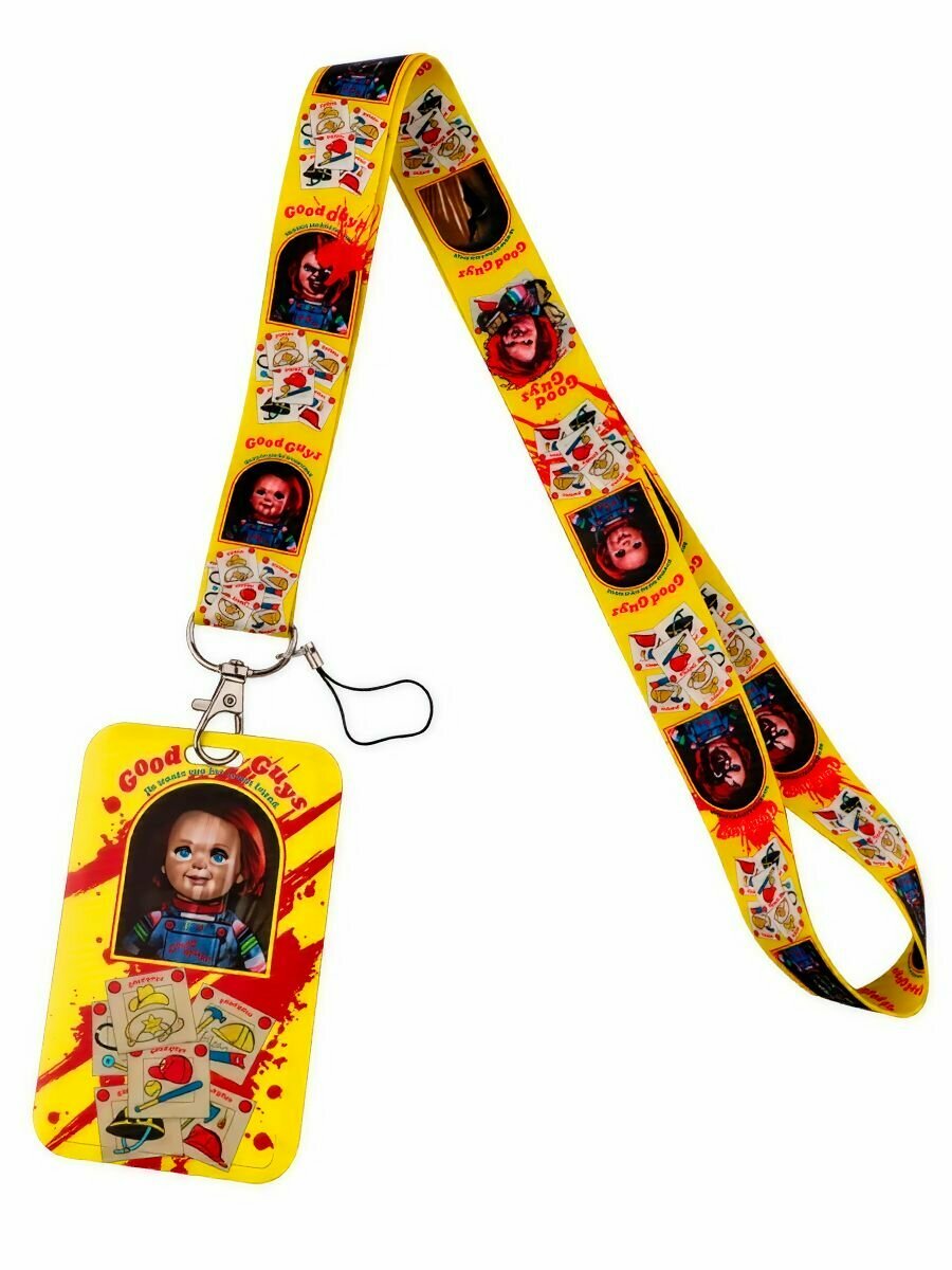 Бейдж для пропуска на шею Кукла Чаки из фильма ужасов Проклятие Чаки цвет: желтый