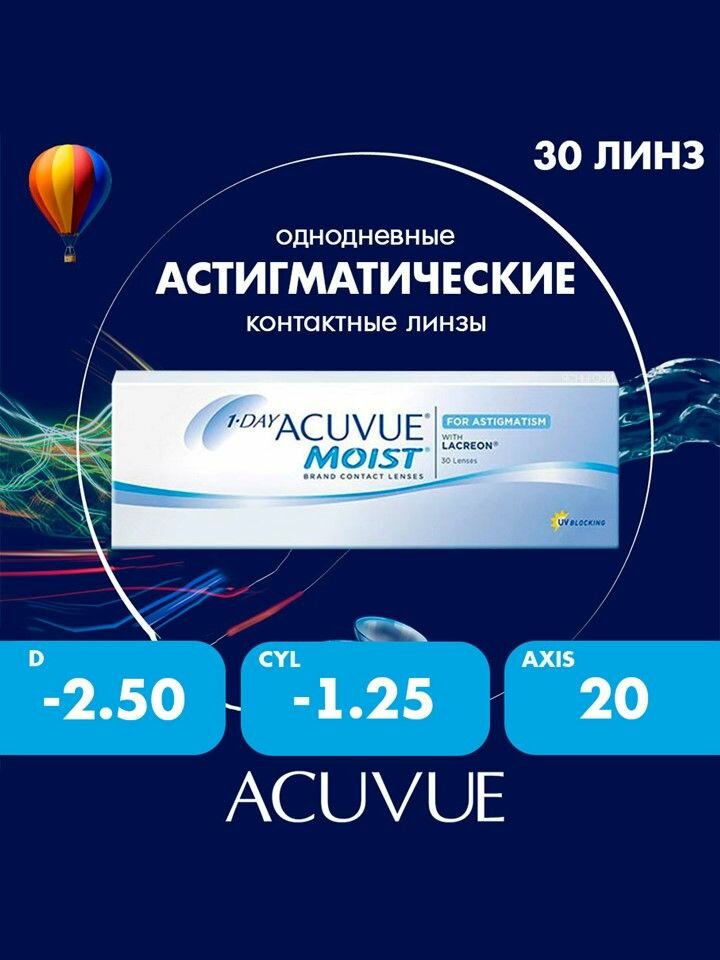 1-day Acuvue Moist for astigmatism (30 линз)/-2.50/-1.25/20