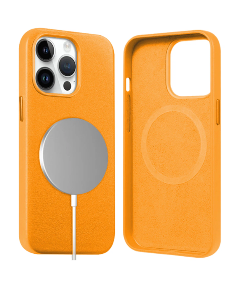 Чехол Leather Case MagSafe для iPhone 12/12 Pro 6.1", оранжевый