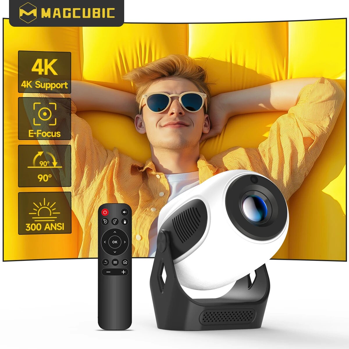 Magcubic HY300X 4K Проектор, HY300-X-White, вилка ЕС