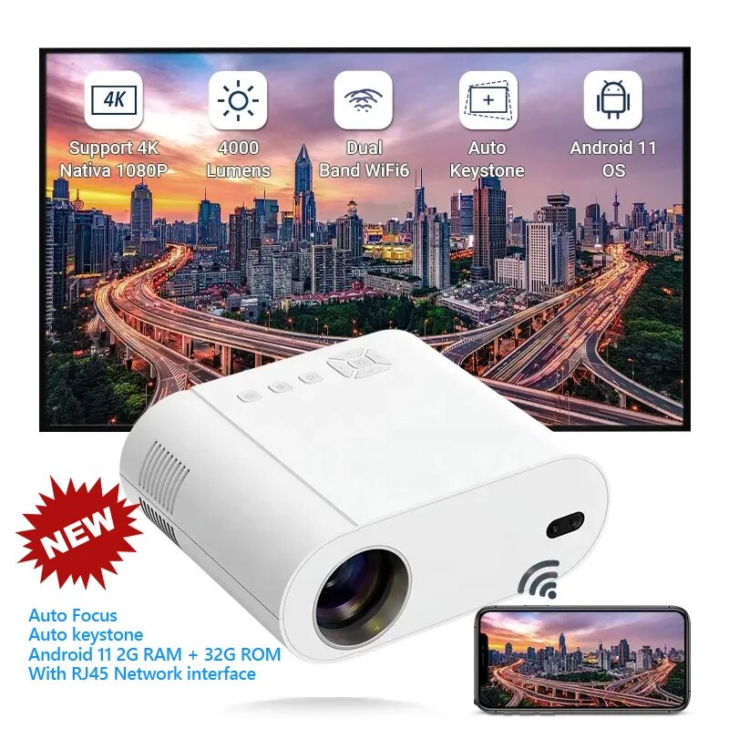 Vivicine Full HD 1080P Проектор L007Q WiFi LED 2K 4K Video Movie Beam L010 Android Проектор PK DLP Домашний кинотеатр Кинопроектор, Android 11 2G 32G