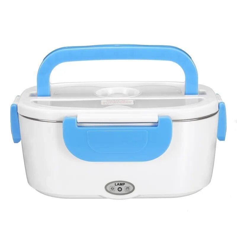 Ланч-бокс с подогревом, 220 В, цвет голубой/ Контейнер для еды электрический/ Бокс из нержавеющей стали от розетки 220V/ Подогреватель еды для работы
