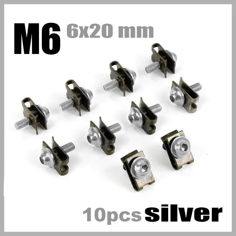 М6-10шт./6х20мм Серебристые болты для мотоцикла, крепеж пластика быстросъемный