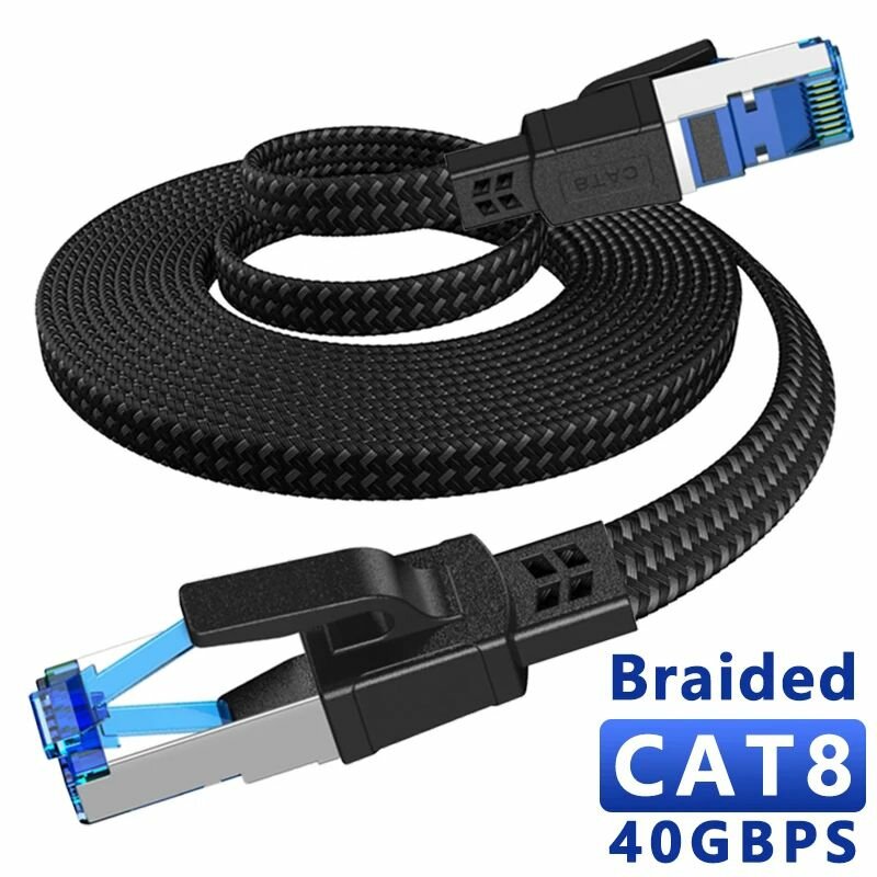 Кабель Ethernet Cat8, 40 Гбит/с, 2000 МГц, сетевой шнур для маршрутизатора, нейлоновый плетеный кабель RJ45 Ethernet Cat 8